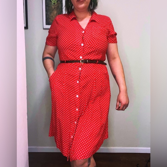 Erika | Dresses | Vintage 9s Erika Dress Red White Polka Dot With Belt ...